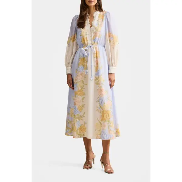 EVER NEW Courtney Placed Floral Long Sleeve Dress - Blue Mercia Floral