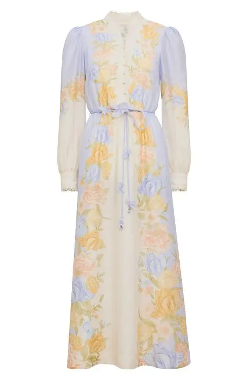 fitted lace wedding dress Rebecca Midi Dress in Cream Floral main image 1