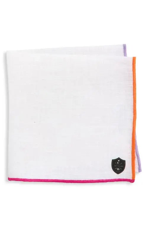 CLIFTON WILSON Multicolor Trim Linen Pocket Square - White