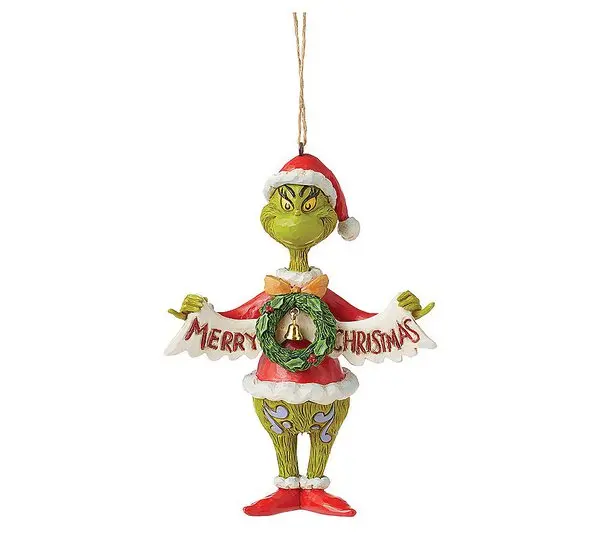 JIM SHORE Grinch Grinch Holding Banner Hangi Ng Ornament - One-color