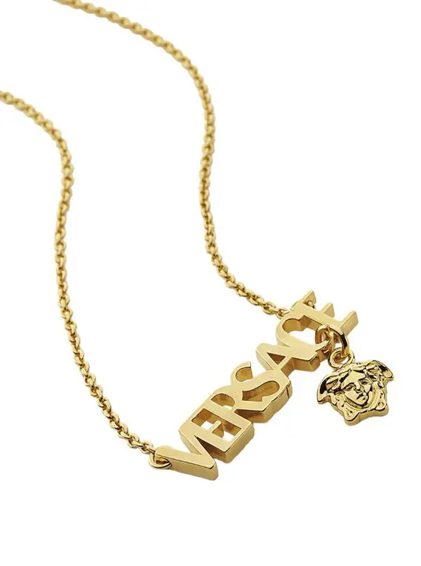 Versace Metallic Necklace With Logo Lettering And Medusa Pendant - Grey