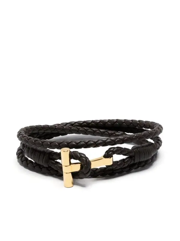 TOM FORD Braided T-logo Bracelet - Brown