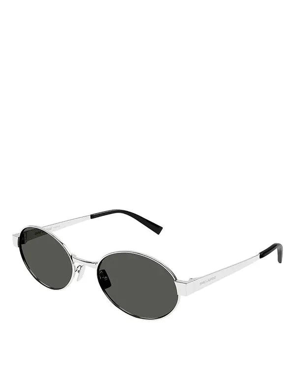 Saint Laurent Fashion Icons Oval Sunglasses - Silver/gray Solid