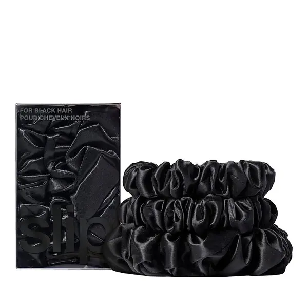 Slip Pure Silk Back To Basics Set Of 3 Midi/large Scrunchies - Black