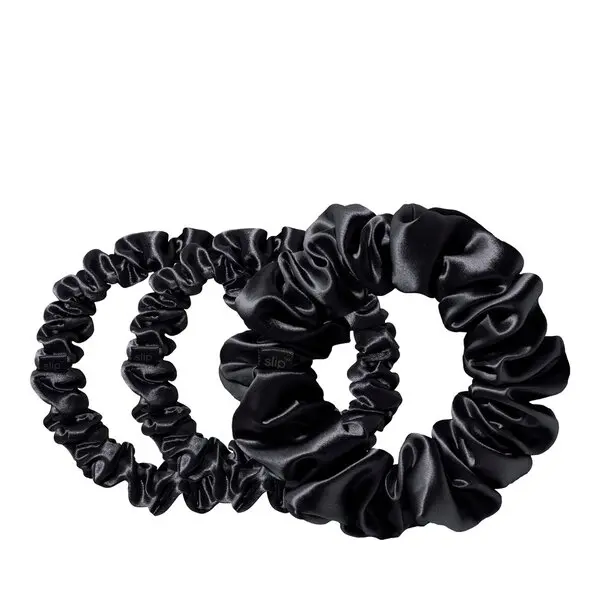 Slip Pure Silk Back To Basics Set Of 3 Midi/large Scrunchies - Black