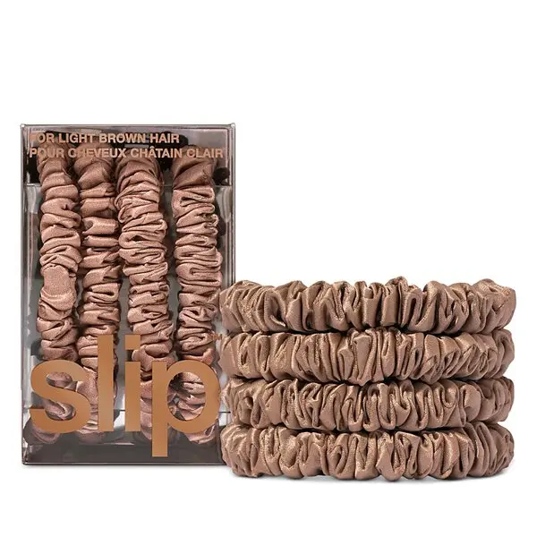 Slip Pure Silk Skinny Scrunchies Set Of 4 - Light Brown