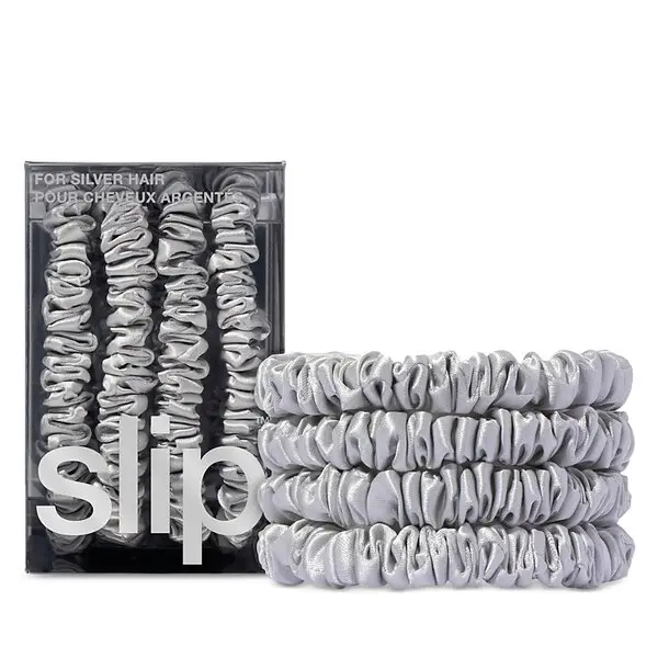 Slip Pure Silk Skinny Scrunchies Set Of 4 - Silver