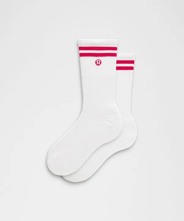 Lululemon Daily Essential Crew Socks - White/calypso Pink