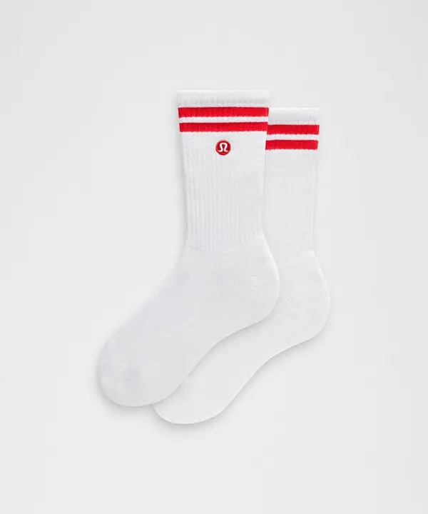 Lululemon Daily Essential Crew Socks - White/lululemon Red