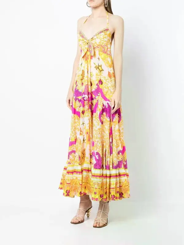 Camilla Graphic-print Halterneck Midi Dress