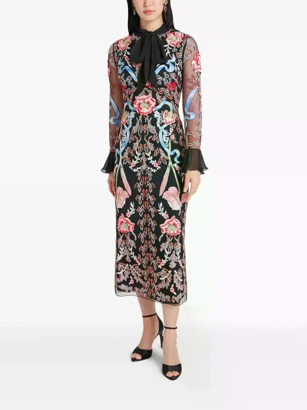 TEMPERLEY LONDON Bilbao Tie Midi Dress - Black