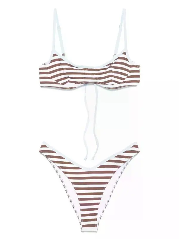 Frankies Bikinis Striped Bikini Set - White