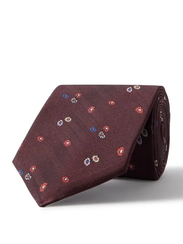 Paul Smith 8cm Embroidered Silk-faille Neck Tie - Burgundy