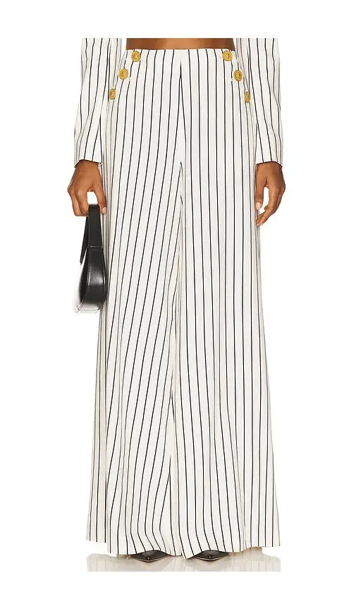 L'Agence Kingston Wide Leg Pant - Vintage White & Black Pinstripe