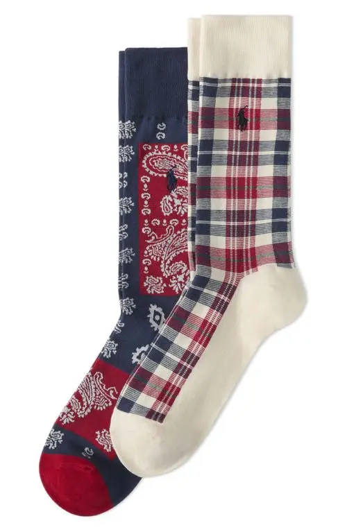 Ralph Lauren Assorted Plaid & Bandana Crew Socks 2 Pack - Cream