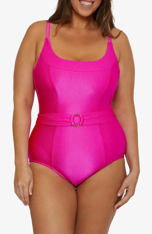 BECCA® By Rebecca Virtue Monte Carlo Belted Rib One-piece Swimsuit - Azalea