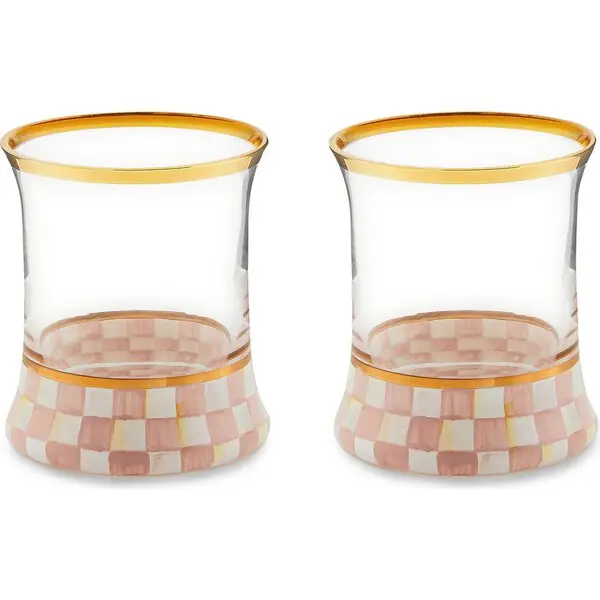 MACKENZIE-CHILDS Rosy Check Set Of 2 Tumblers - Pink/ White