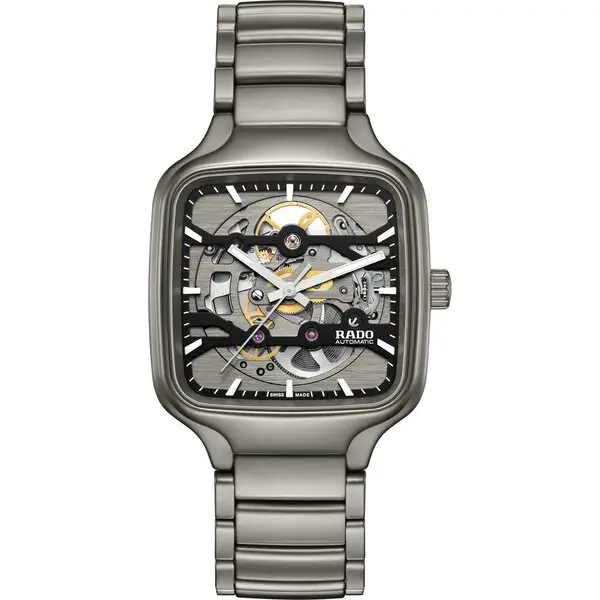 RADO True Square Skeleton Automatic Ceramic Bracelet Watch - Gray