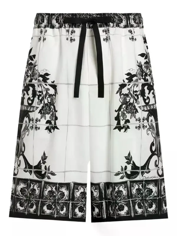Dolce & Gabbana Maiolica Print Bermuda Shorts - White