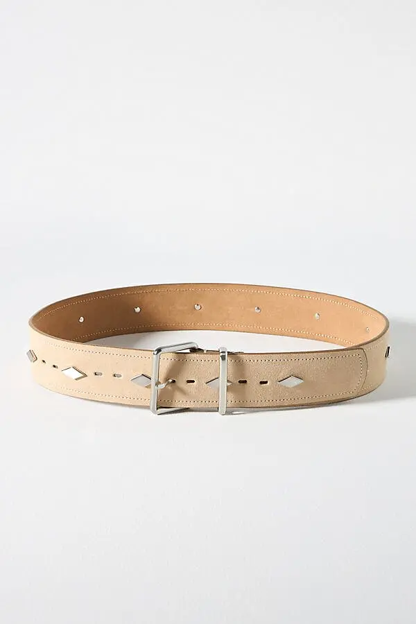 Anthropologie Square Suede Studded Belt In Neutral Pattern  display picture 1