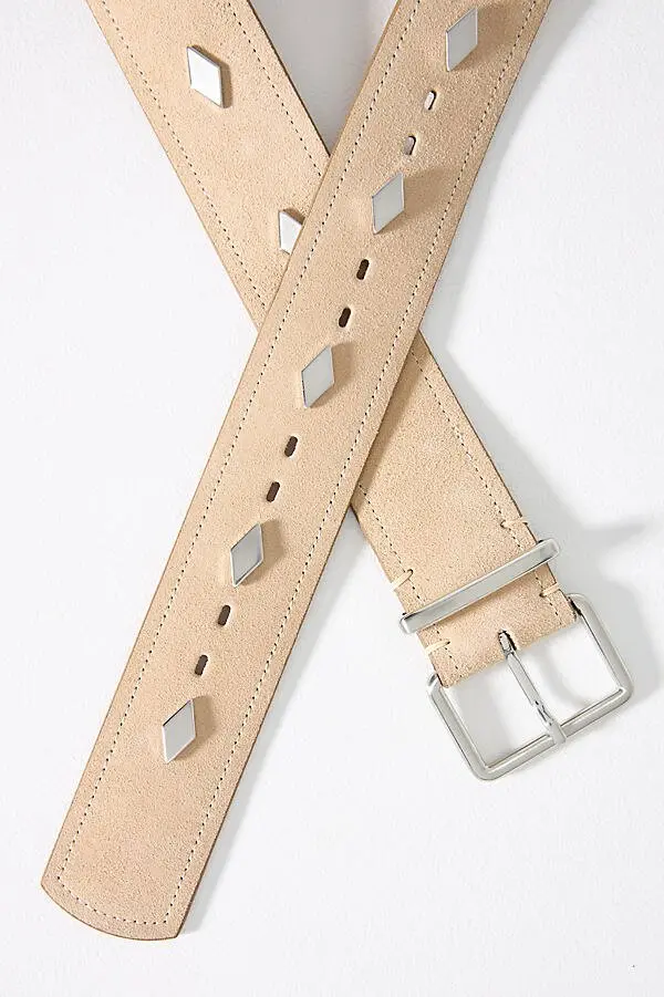 Anthropologie Square Suede Studded Belt In Neutral Pattern  display picture 2