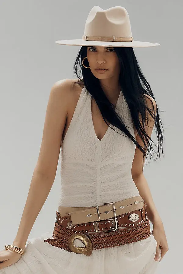Anthropologie Square Suede Studded Belt In Neutral Pattern  display picture 3