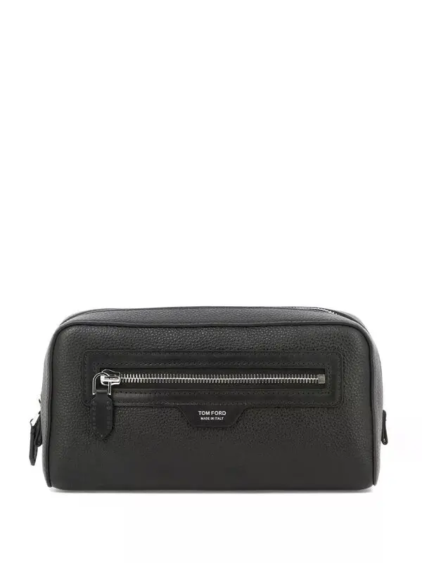 TOM FORD Leather Wash Bag With Logo Patch - Black