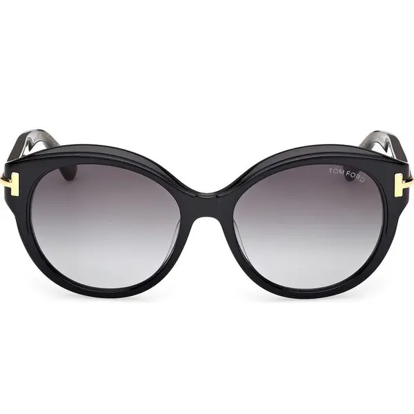 TOM FORD Icon 57mm Gradient Round Sunglasses - Shiny Black Beveled / Smoke