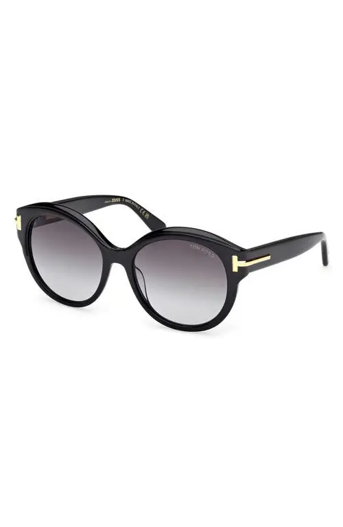 TOM FORD Icon 57mm Gradient Round Sunglasses - Shiny Black Beveled / Smoke