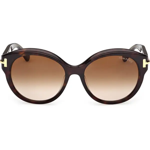TOM FORD Icon 57mm Gradient Round Sunglasses - Shiny Dark Havana Beveled