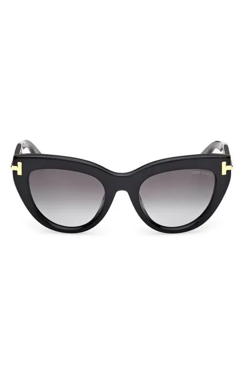 TOM FORD Icon 52mm Cat Eye Sunglasses - Shiny Black Beveled / Smoke