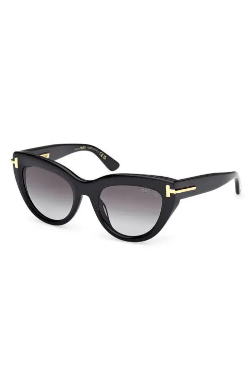TOM FORD Icon 52mm Cat Eye Sunglasses - Shiny Black Beveled / Smoke
