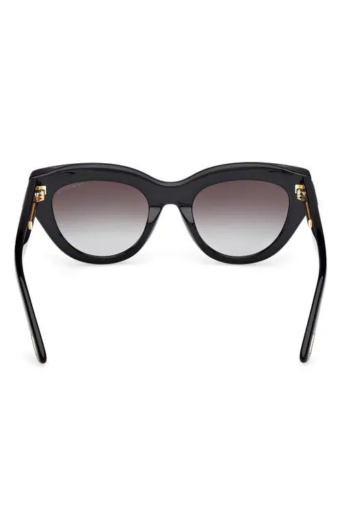 TOM FORD Icon 52mm Cat Eye Sunglasses - Shiny Black Beveled / Smoke