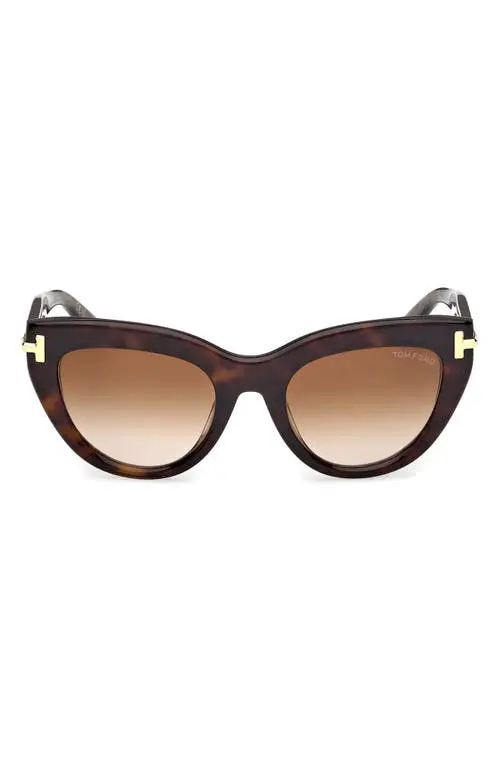 TOM FORD Icon 52mm Cat Eye Sunglasses - Shiny Dark Havana Beveled