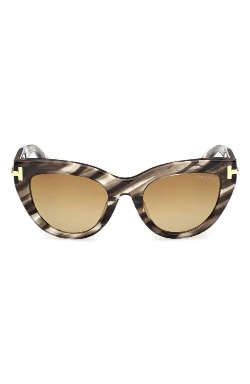 TOM FORD Icon 52mm Cat Eye Sunglasses - Striped Black Champagne