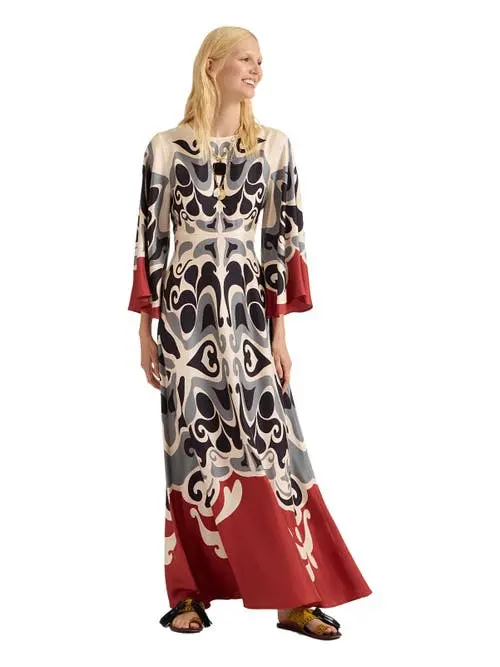La DoubleJ Long Sorella Printed Silk Dress - Phoenix Placée Ivory