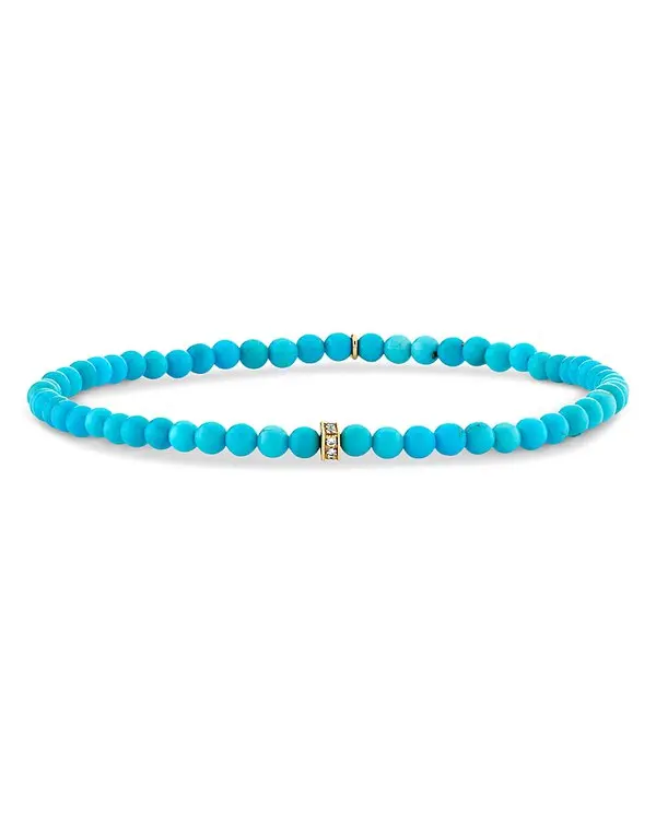 SYDNEY EVAN 14k Yellow Gold Diamond And Turquoise Beaded Bracelet - Blue