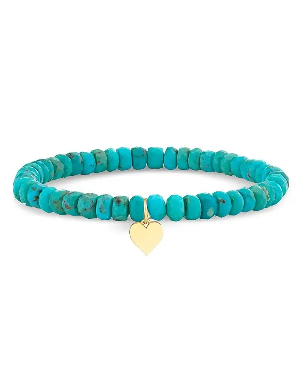 SYDNEY EVAN 14k Yellow Gold Heart Charm Turquoise Bracelet - Blue/gold