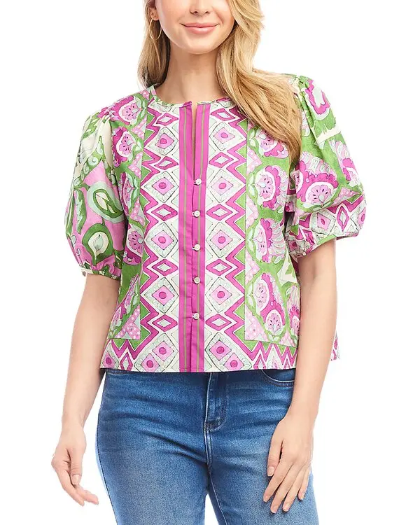 Karen Kane Puff Sleeve Button-front Top