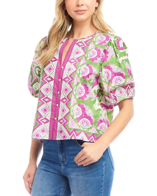 Karen Kane Puff Sleeve Button-front Top