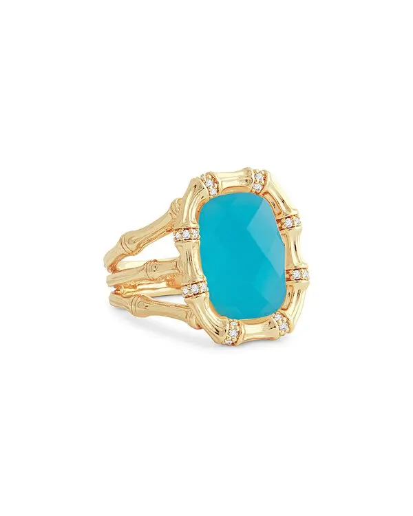 ANABEL ARAM Pave And Turquoise Bamboo Cocktail Ring - Blue/gold