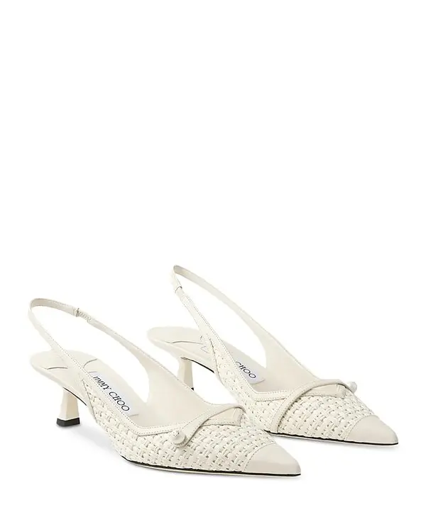 JIMMY CHOO Amita 45 Raffia Slingback Pumps - Latte