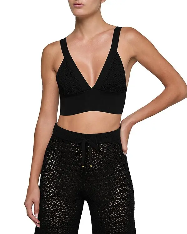 L'Agence Reverie Pointelle Knit Bra Top - Black