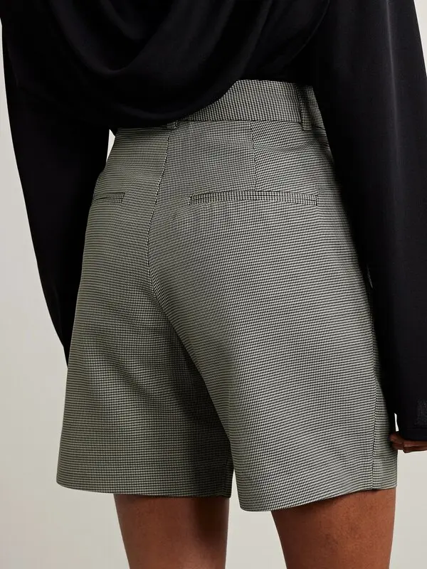 ANINE BING Carrie Pleated Houndstooth Wool-blend Shorts
