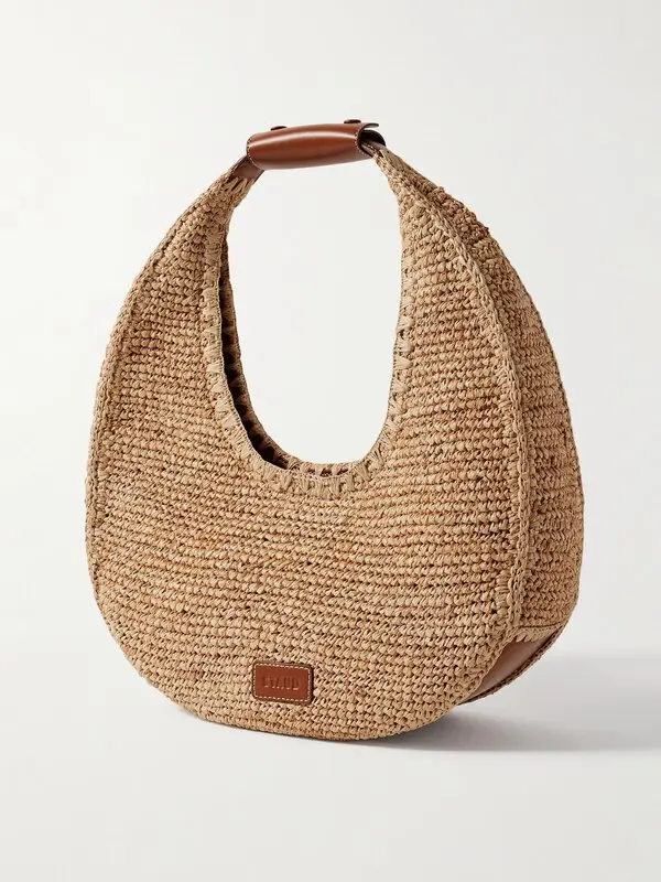 Staud Moon Large Leather-trimmed Raffia Tote