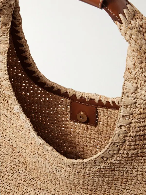 Staud Moon Large Leather-trimmed Raffia Tote