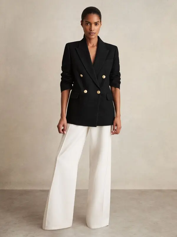 REISS Eden Oversized Double-breasted Linen-blend Blazer