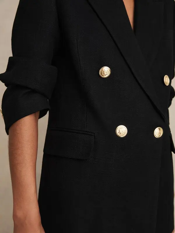 REISS Eden Oversized Double-breasted Linen-blend Blazer