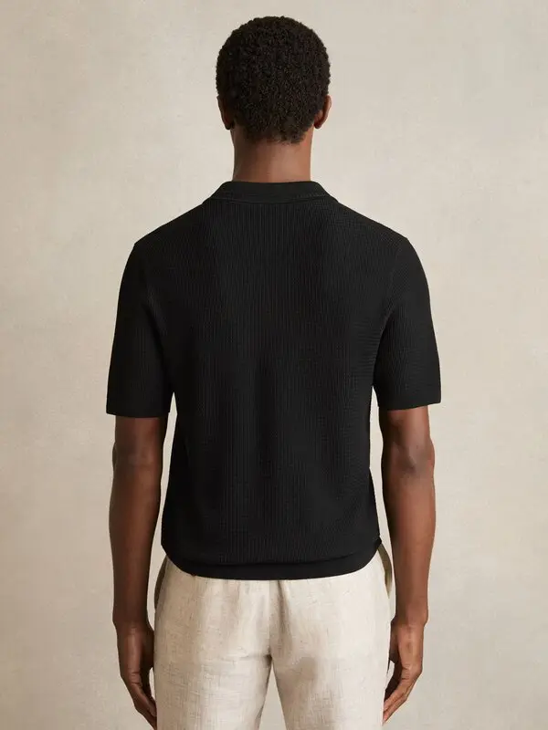 REISS Regis Textured Half-zip Polo Shirt - Black