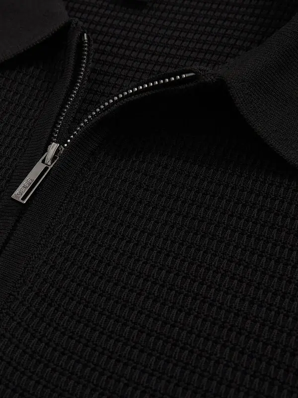 REISS Regis Textured Half-zip Polo Shirt - Black